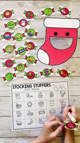 Christmas CVC Words - Matching CVC Pictures - 2 Levels - Feed Me Activities