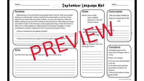 5th Grade ELA Spiral Review Worksheet Close Reading Grammar Figurative ...