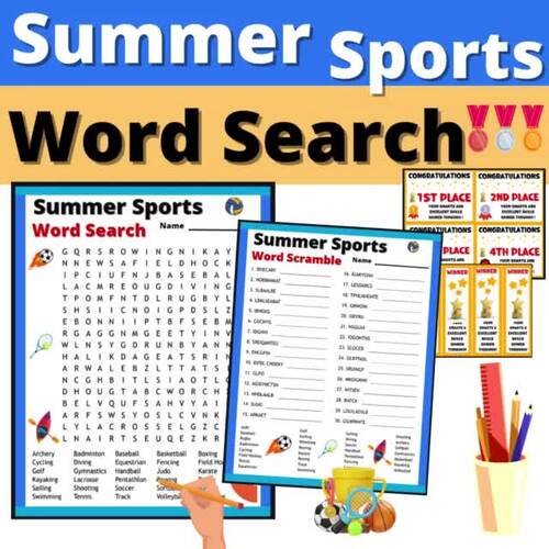 Summer Sports Word Search Puzzles Trivia Olympics Activity Vocabulary ...