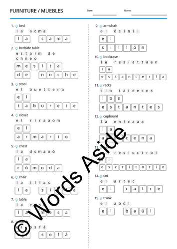 Spanish English Bilingual Vocabulary Worksheets Cards Puzzles Games ...