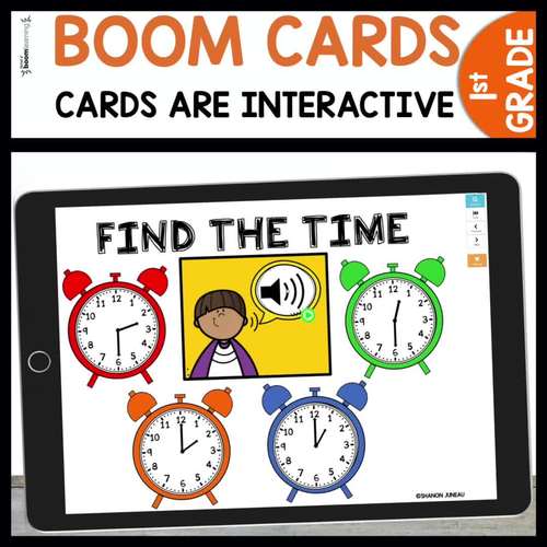 Telling Time Digital Task Cards using Boom Cards | Hour and Half Hour