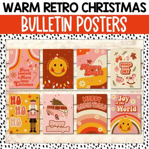 Retro Groovy Christmas Bulletin Board Posters December Holiday ...