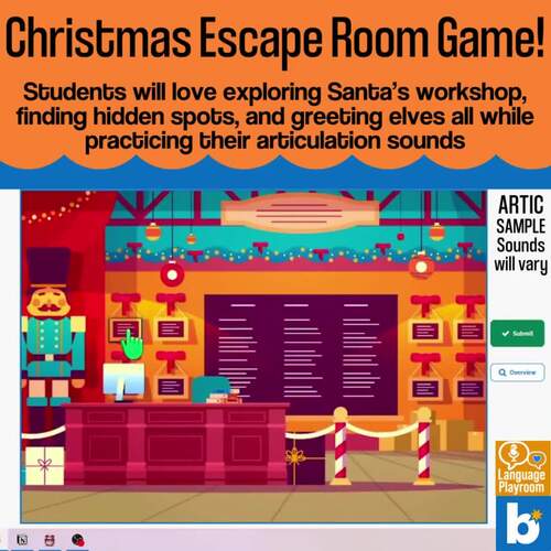 S and Z Articulation Christmas Santa's Workshop BOOM CARDS Escape Room Game