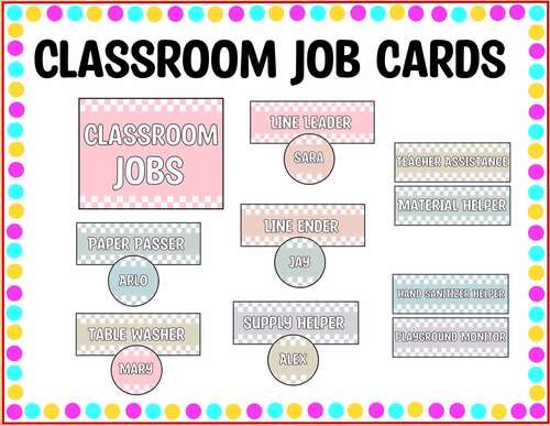 Printable Checkered Classroom Jobs Labels, Editable Boho Classroom Jobs