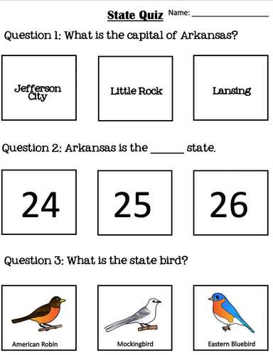 Arkansas Quiz and Pre/Post Assessment, 50 States Special Education