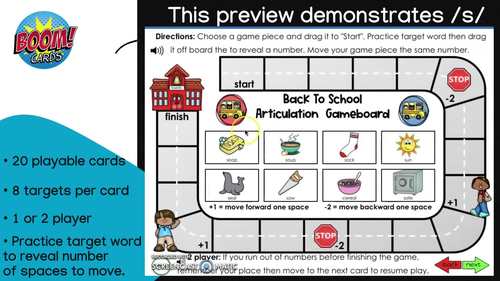 Boom™ Cards Back To School Articulation GameBoard for SH by Speech Hamster