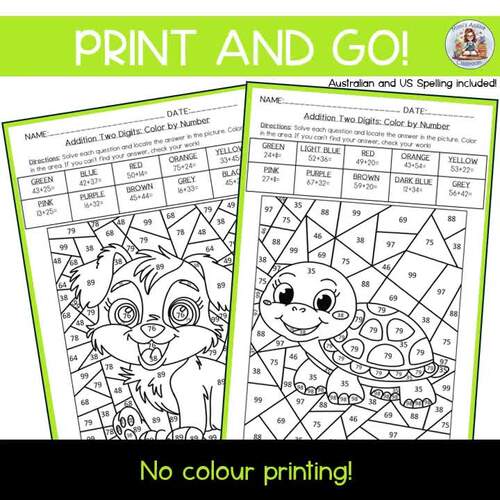 4th Grade Math Color By Number Addition Printable Worksheets | TPT