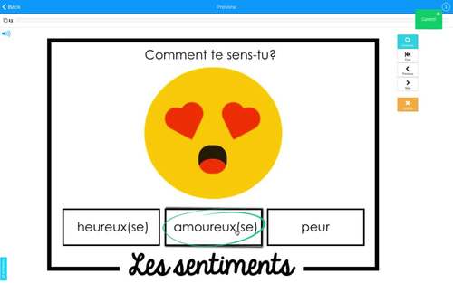Les sentiments French emotions vocabulary review digital BOOM Cards