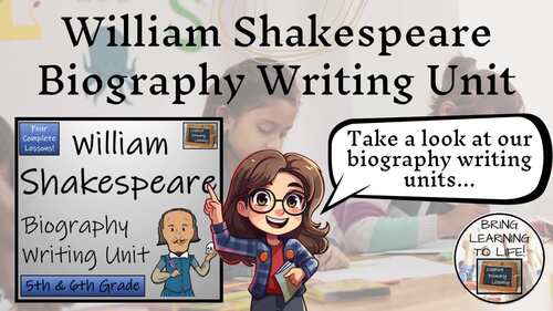William Shakespeare Biography Project & Writing Unit | 5th Grade & 6th ...