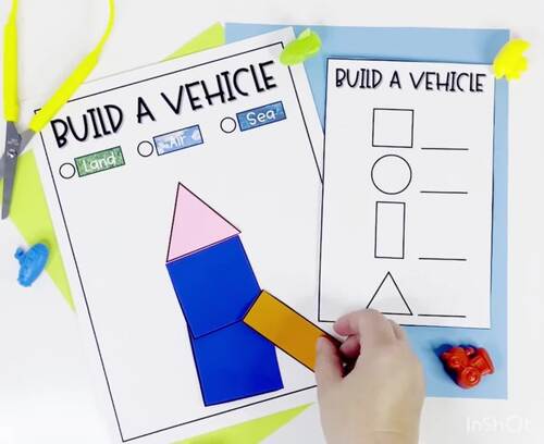 Transportation Preschool Shapes Center- Kindergarten, Math, Fine Motor ...