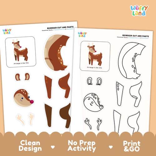 Reindeer Cut and Paste Craft | Winter Animal Activity & Coloring Page