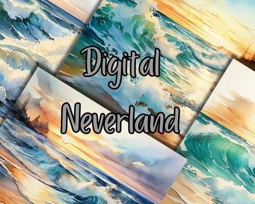 Ocean Waves Digital Paper Pack , Sea Waves Pattern Digital Backgrounds