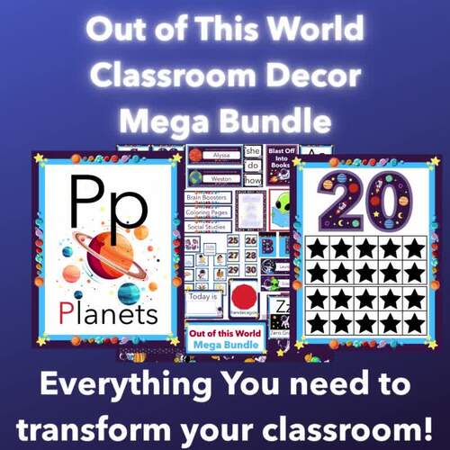 Space Theme Editable Classroom Decor Bundle | Planets, Astronauts, Stars