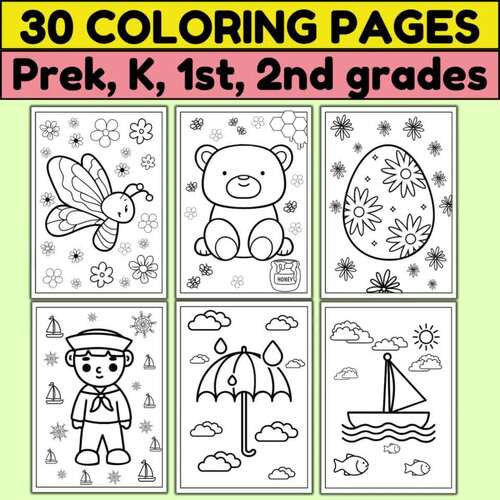 30 fun coloring pages for prek, k, 1st and 2nd grades, resource teacher.