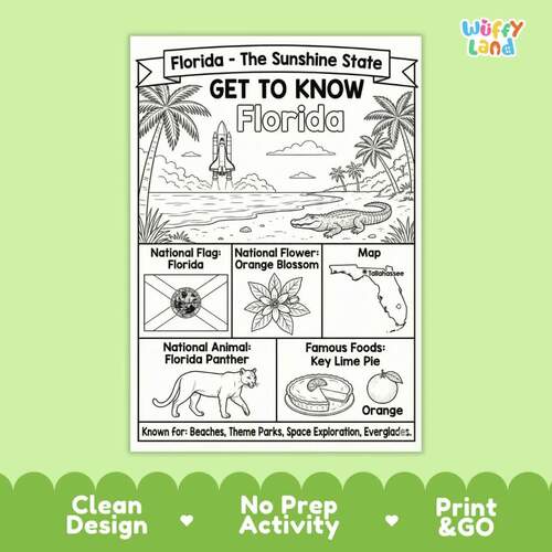 Florida State Study Geography Coloring Page Poster Activity Worksheet
