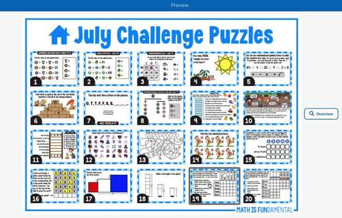 July Brain Teasers & Challenge Puzzles | Boom Cards | Digital & Print