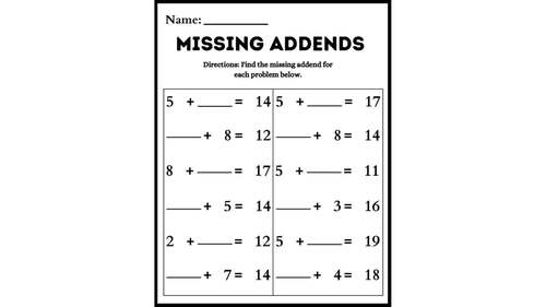 MISSING ADDENDS/ MISSING ADDENDS WORKSHEETS by TeacherTrail Treasures