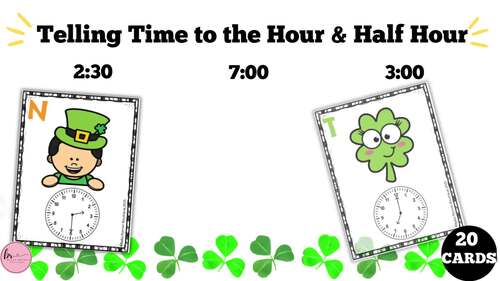 St. Patrick's Day Math 1st Grade Telling Time Hour & Half Hour Write ...
