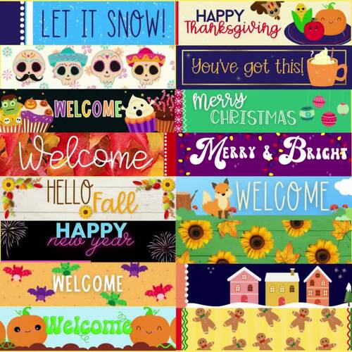 Seasonal animated Google Classroom headers for fall and winter BUNDLE