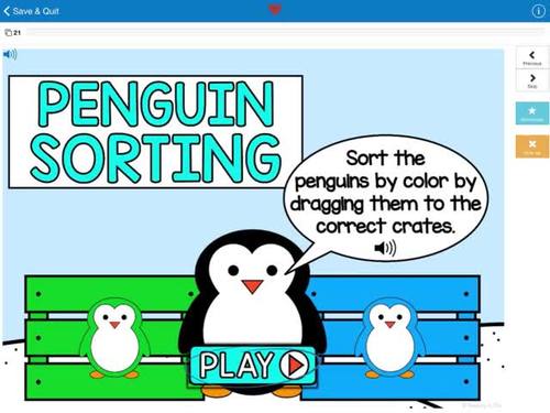 Sorting Penguins by Color Digital Boom Cards™ for Winter by Planning in PJs