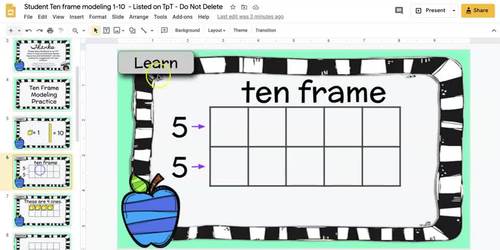 K-2nd Ten Frame Modeling 1-10 ** Digital**Google Slides/PP** NO PREP