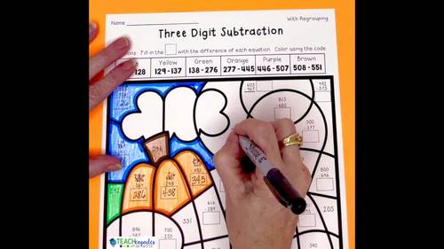 Fall Math Addition and Subtraction Color by Number 3rd Grade Coloring Pages
