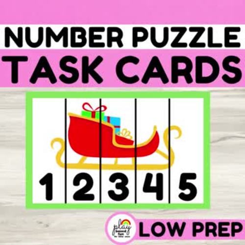NUMBER PUZZLES, DECEMBER MATH TASK CARDS, KINDERGARTEN CHRISTMAS MATH ...