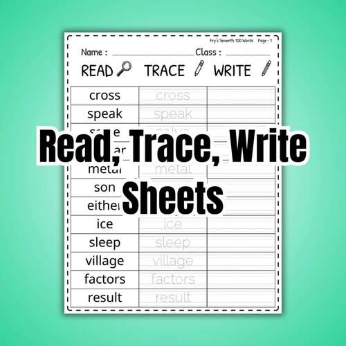 Read, Trace, Write Fry's Seventh 100 Words : Worksheets, Flashcards ...