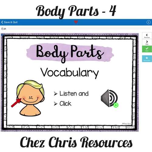 20 Body Parts Vocabulary Words with Boom™ Cards: Listen and Click - Deck 4