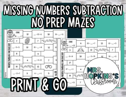 Missing Number Subtraction Equations (Missing Subtrahend & Minuend) Mazes