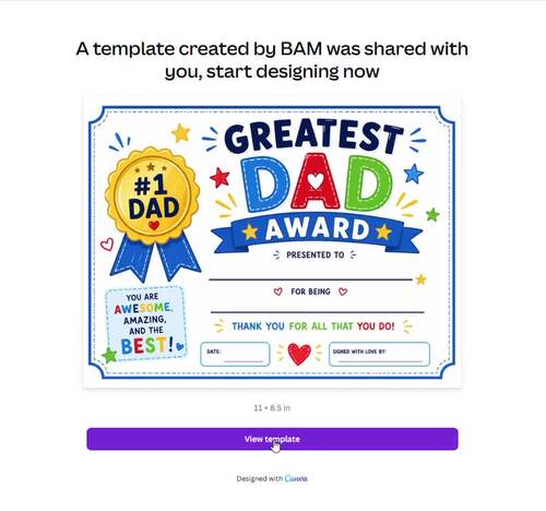 Editable Father’s Day Greatest Dad Award Certificate | Cute Family ...
