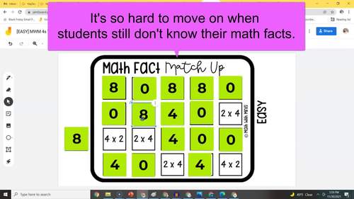Fun Math Facts Practice Activity Matching Game on Jamboard 4 Times Table