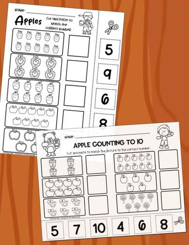 Apple Cut and Paste Worksheets | Fall Number Matching 1–10 | Counting ...