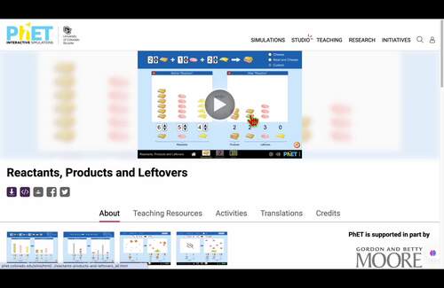 Worksheet on Reactants, Products, and Leftovers – Using the PhET Simulation