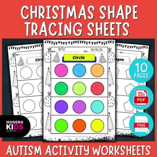 Christmas Shape Tracing Activity Worksheets - Autism Little Learners