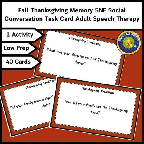 Fall Thanksgiving Memory SNF Social Conversation Task Card Adult Speech ...