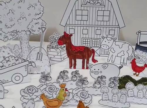 Farm Coloring Diorama, Kids Paper Craft, Farm Animals, Farm Life