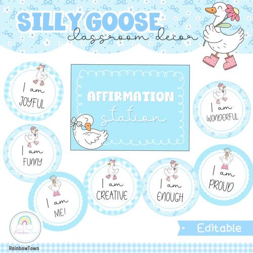Goose Classroom Decor Bundle Groovy Silly Goose Pastel Theme Editable