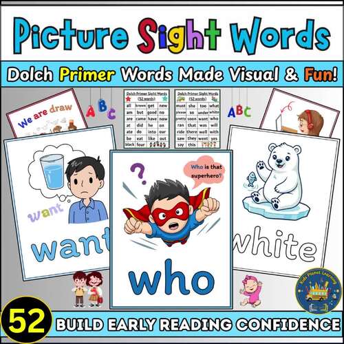 Dolch Primer Sight Words with Pictures | Visual Flashcards for Early ...