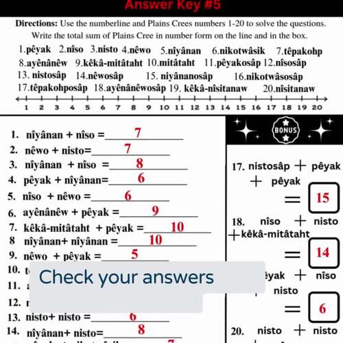Plains Cree Addition 1-20 Writing Expressions No Prep | TPT
