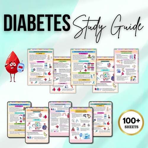 Diabetes Study Guide Bundle with Flashcard, Sticker, SVG's, Quizz ...