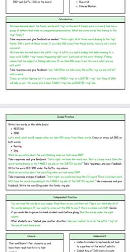 Suffix ING and Glued Sounds ING- WORD SORT- Differentiating Lesson Plan