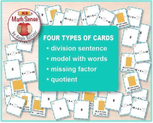 3rd-4th Grade Division Facts BUNDLE of 9 Math Sense Card Games & Activities