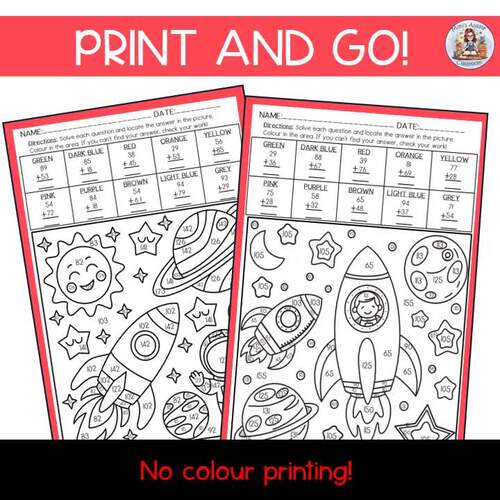 Colour By Number Partitioning Two-Digit Addition & Subtraction Bundle ...