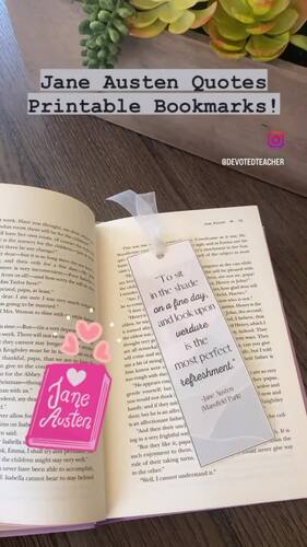 Jane Austen Quotes Bookmarks ( Color & B/W Options ) by Devoted Teacher ...