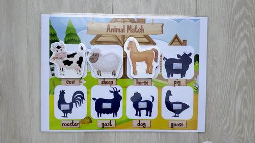 Farm Animal Matching Game, Match the Shadow Learning Game Montessori ...