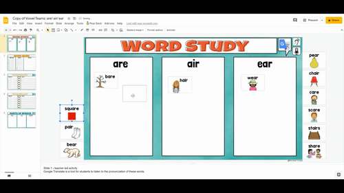 Vowel Triphthong ARE, AIR, EAR | Digital Word Study | ESL | TPT
