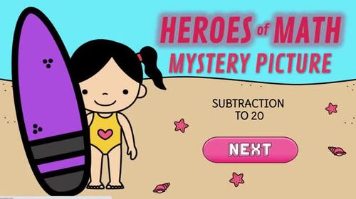 Summer Subtraction to 20 Mystery Picture Digital Math by Kiwiland