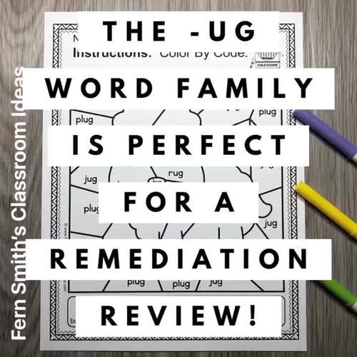 Short u CVC Words The -ug Word Family Color By Code For Remediation