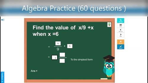 Algebra practice 60 questions | Boom Card by SG Math Guru | TPT